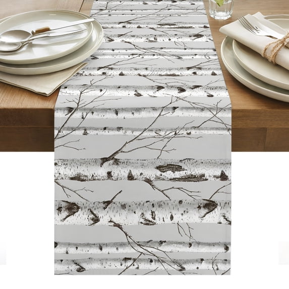 White Branch Table Runner Natural Tree Forest Country Mottled Trunk ...