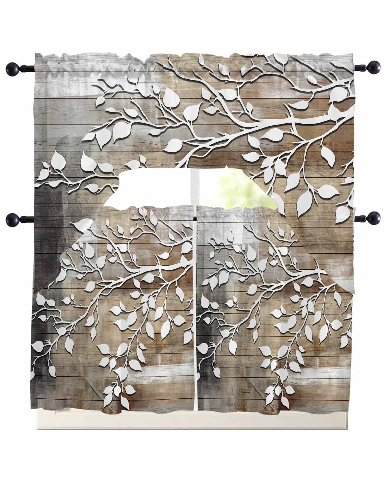 White Branches Kitchen Curtains Swag Valance and Tier Curtains Set 24 ...