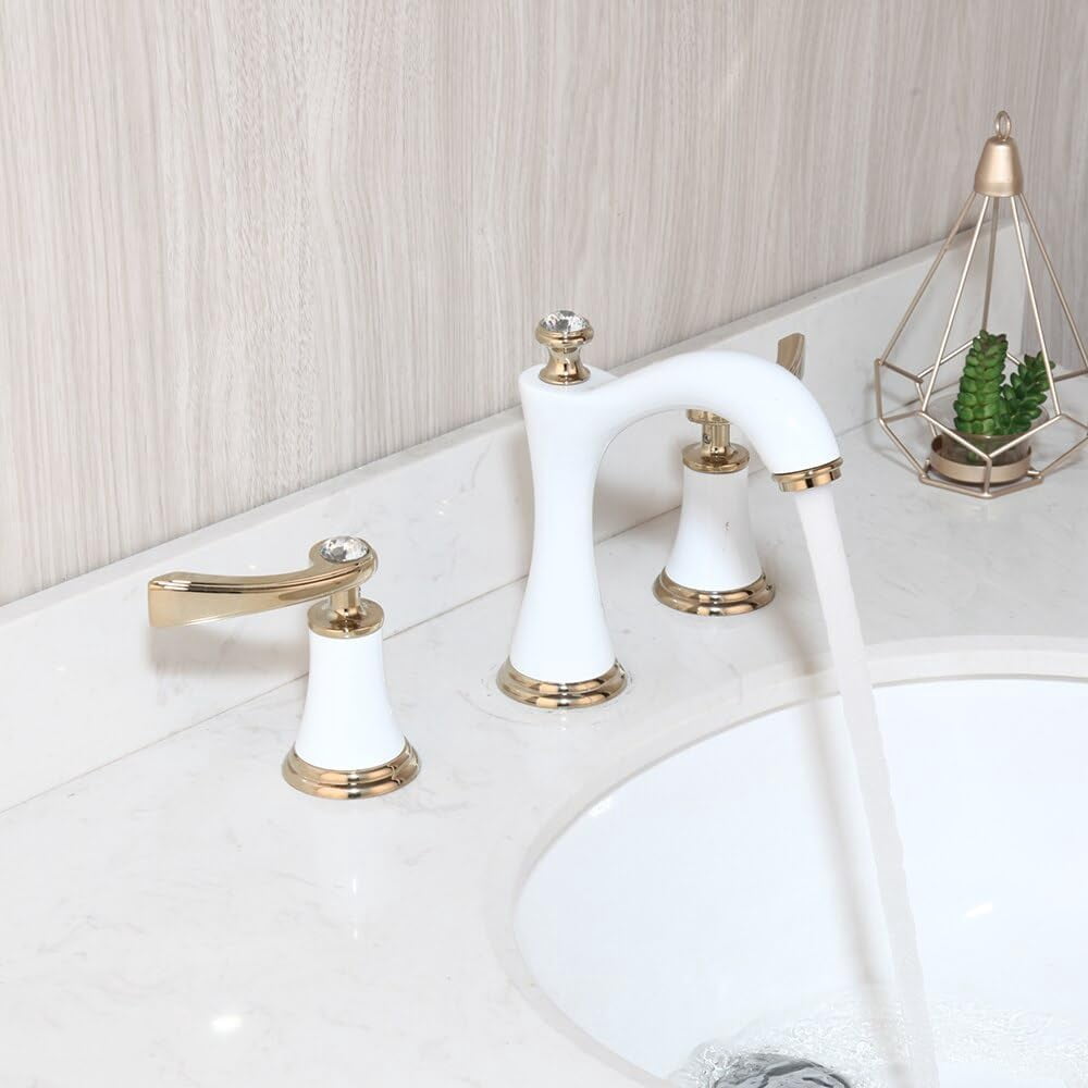 White Brass 3 Pcs Swivel Bathroom Bathtub Basin Deck Mount Faucet ...