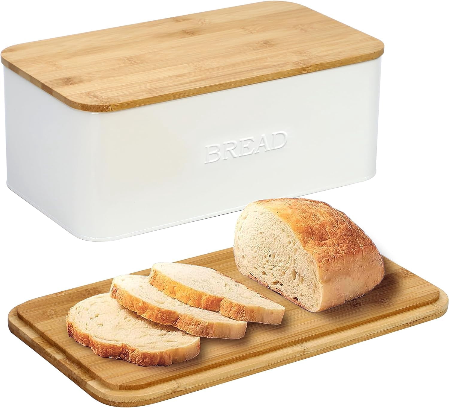 White Bread Box for Kitchen Countertop, Bread Box with Cutting Board ...