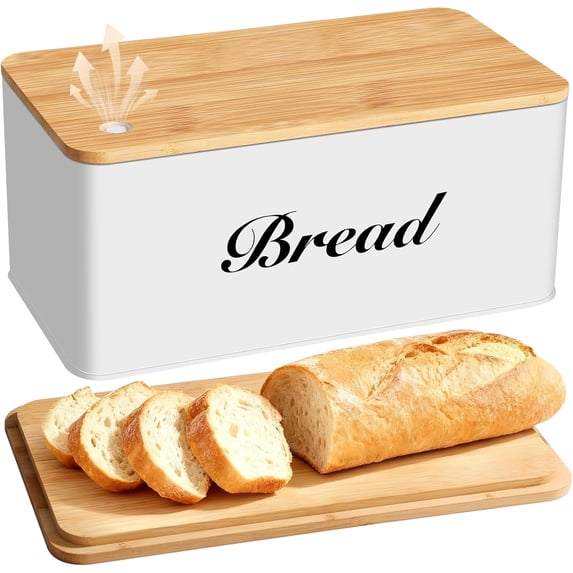 White Bread Box for Kitchen Countertop, Breadbox with One-Way Degassing ...