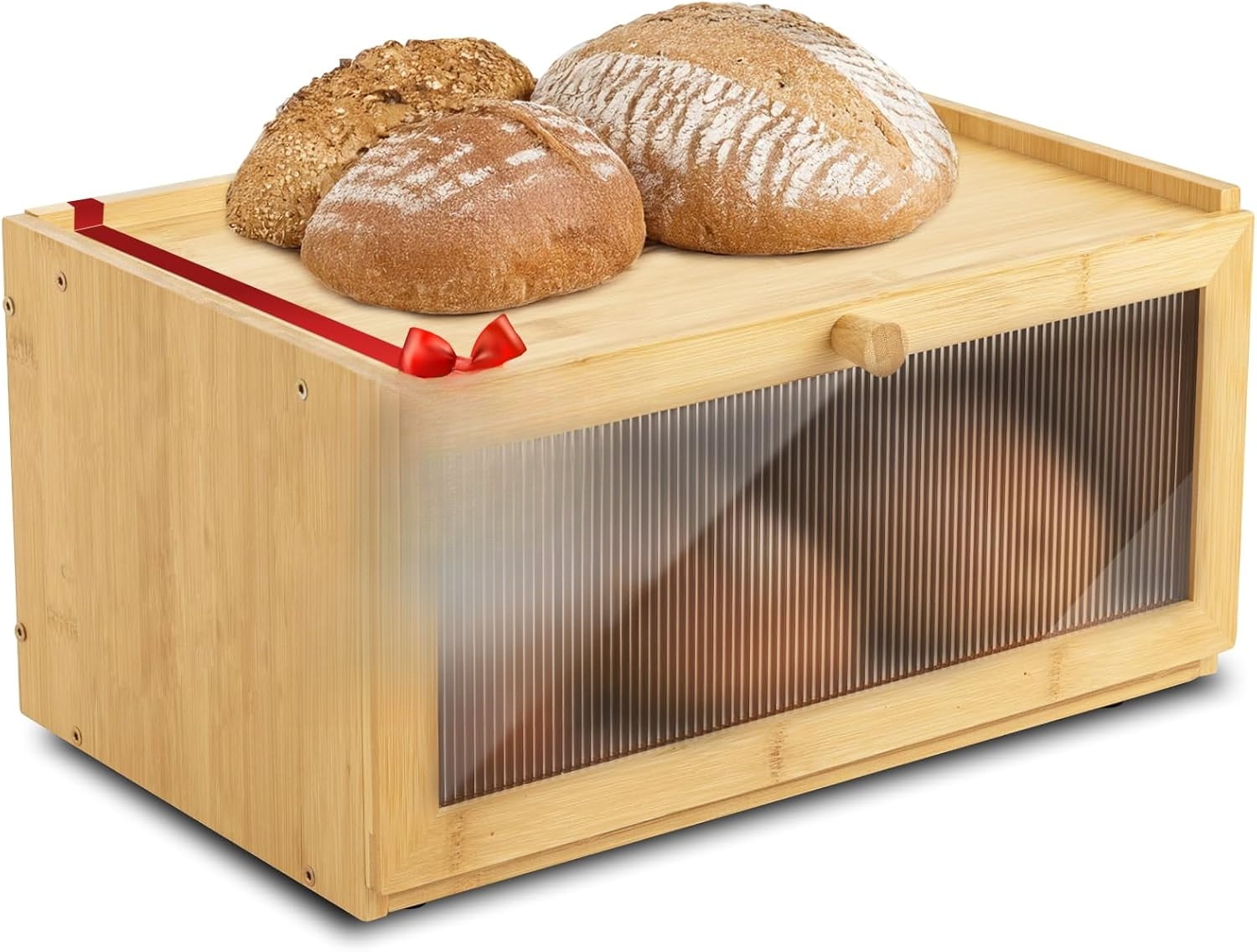 White Bread Box for Kitchen Countertop with Bamboo Lid - Large BreadBox ...