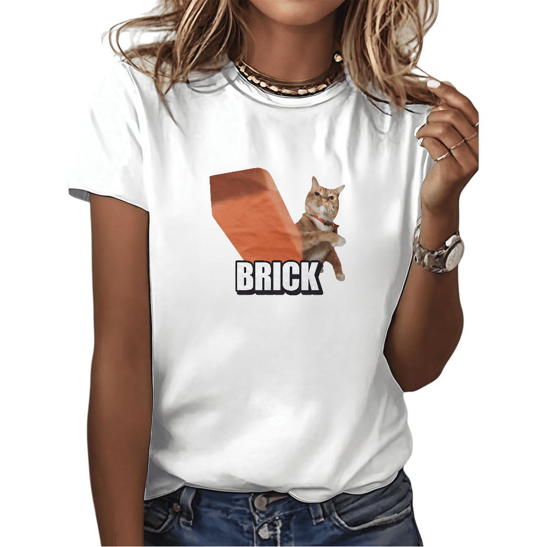 White Brick Cat Meme Funny Orange Tabby Cat Graphic Tees Print Tshirt ...