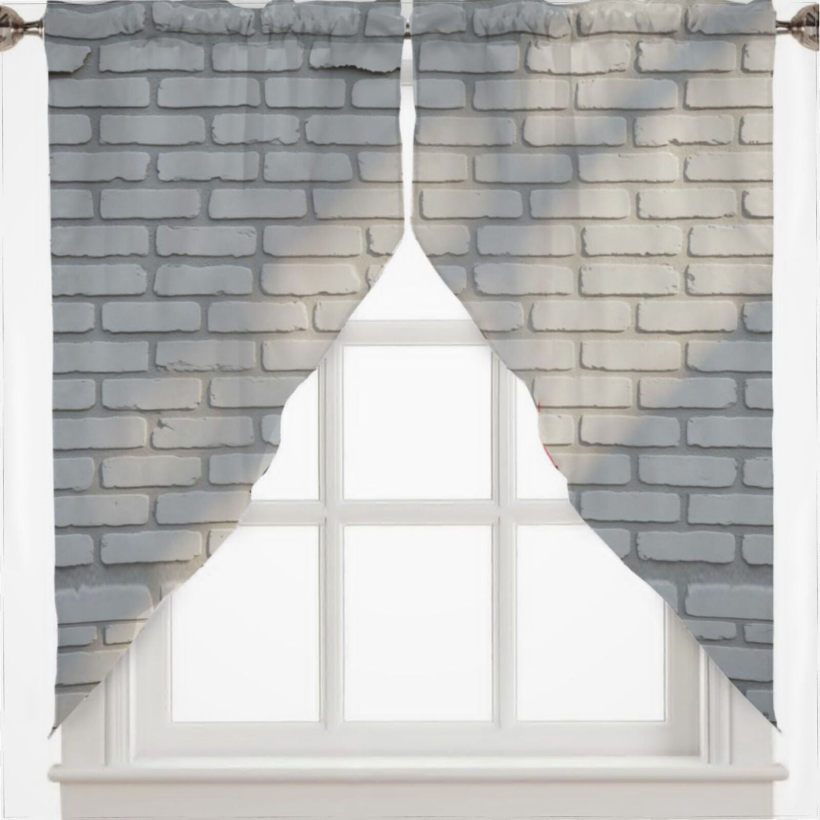 White Brick Stone Wall Sunlight Swag Valances For Windows 2 Pack For ...