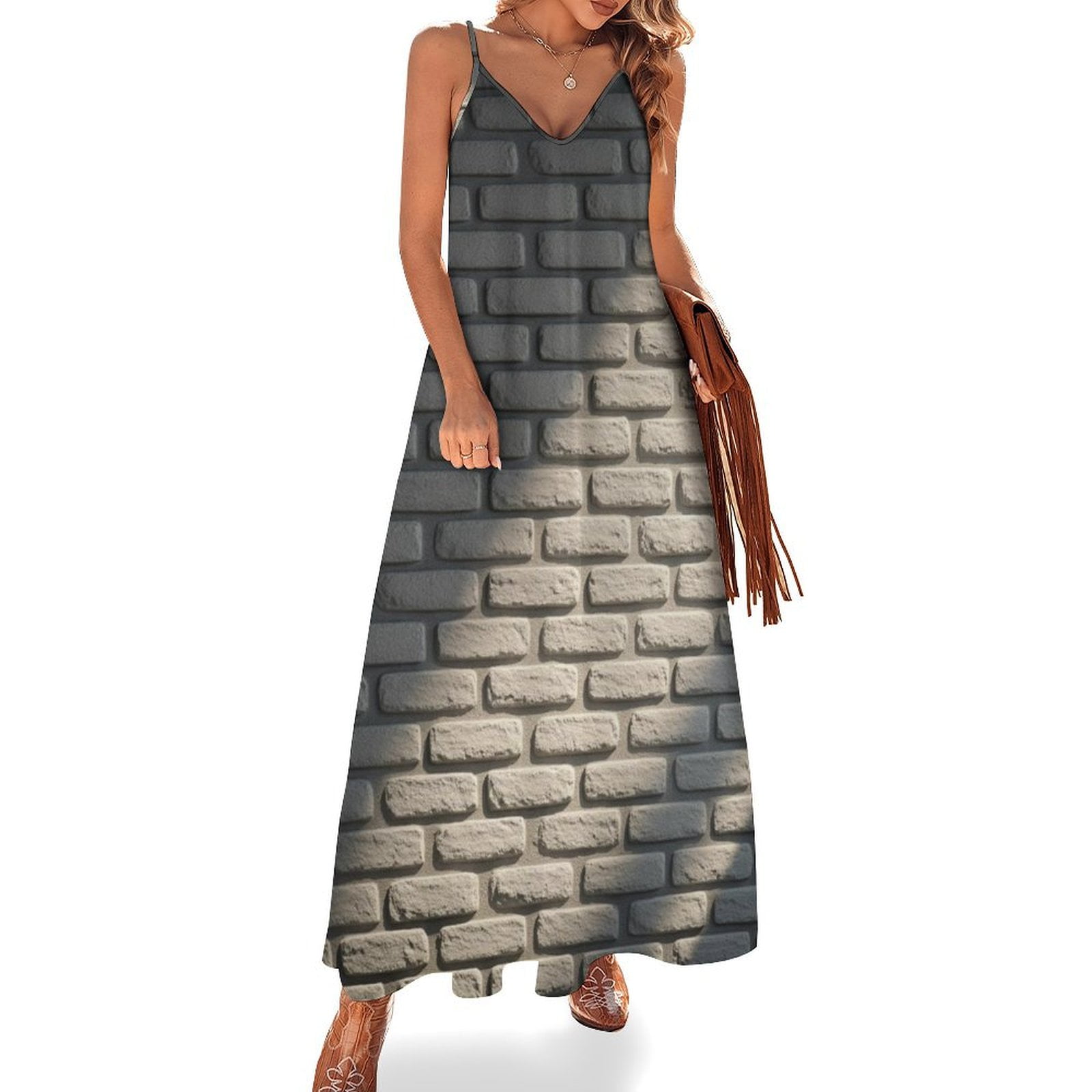 White Brick Stone pattern Sleeveless Dress Dresses Women Summer Women's ...