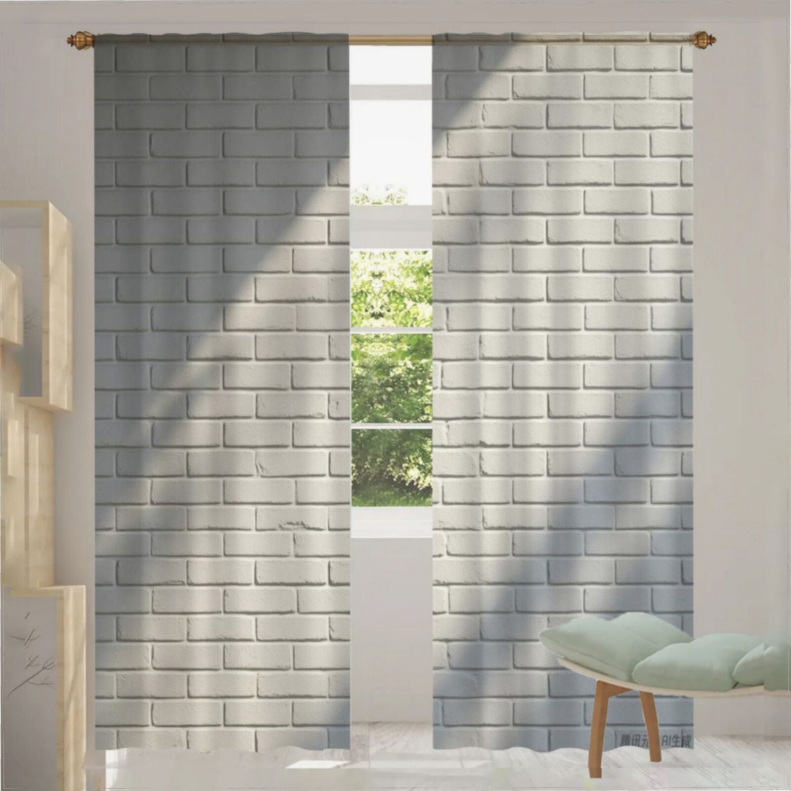 White Brick Wall 1 Tulle Sheer Window Curtains For Living Room Kitchen ...