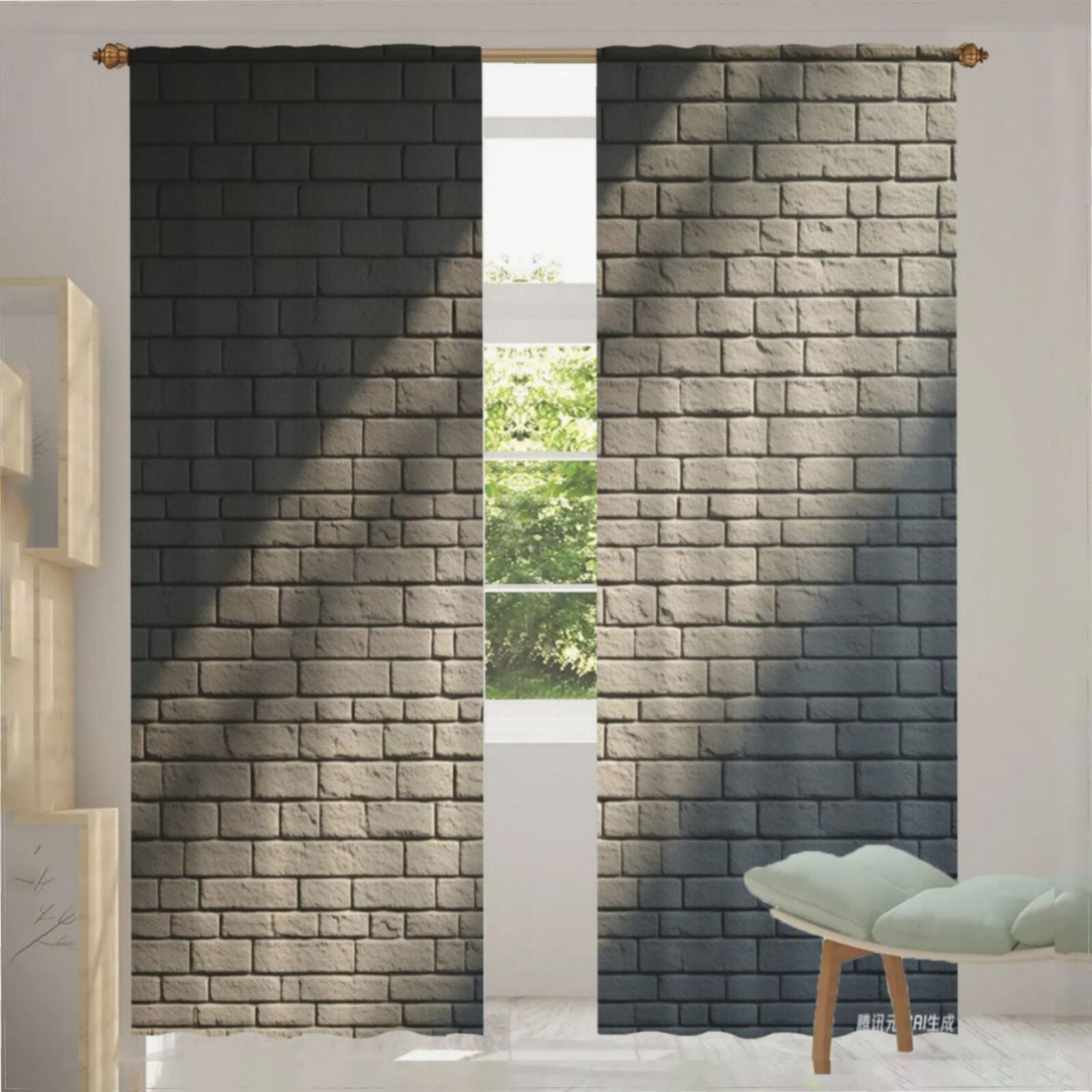 White Brick Wall, Brick Stone Wall Sheer Window Curtains for Living ...