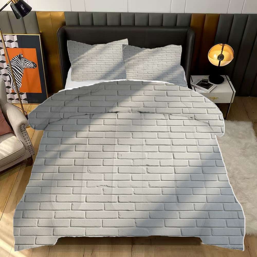 White Brick Wall Comforter Set Queen Size Bedding Set For Travl Bedroom ...