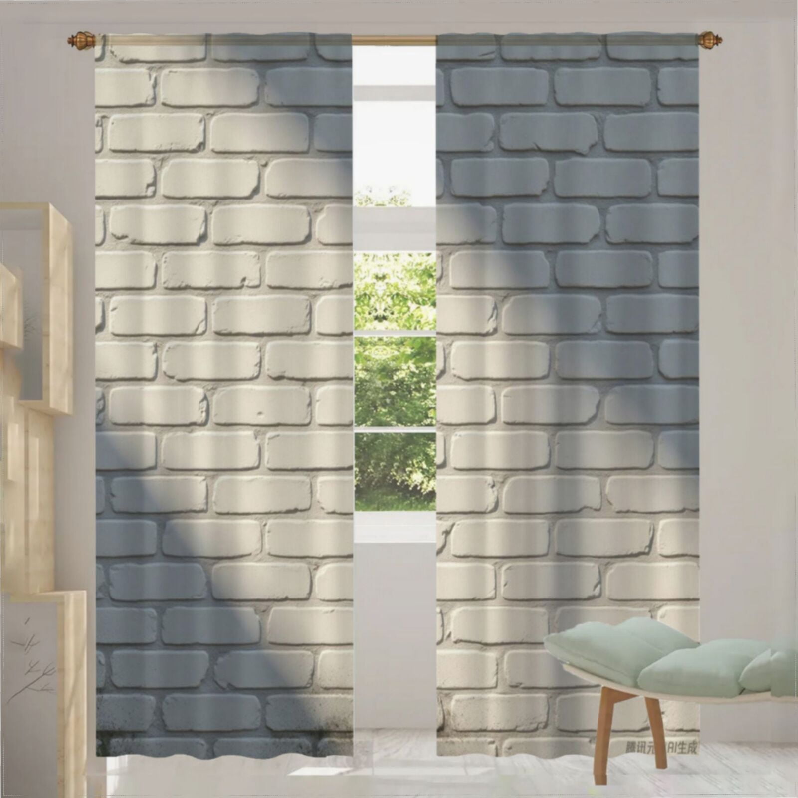 White Brick Wall Sunlight Sheer Window Curtains for Living Room Kitchen ...