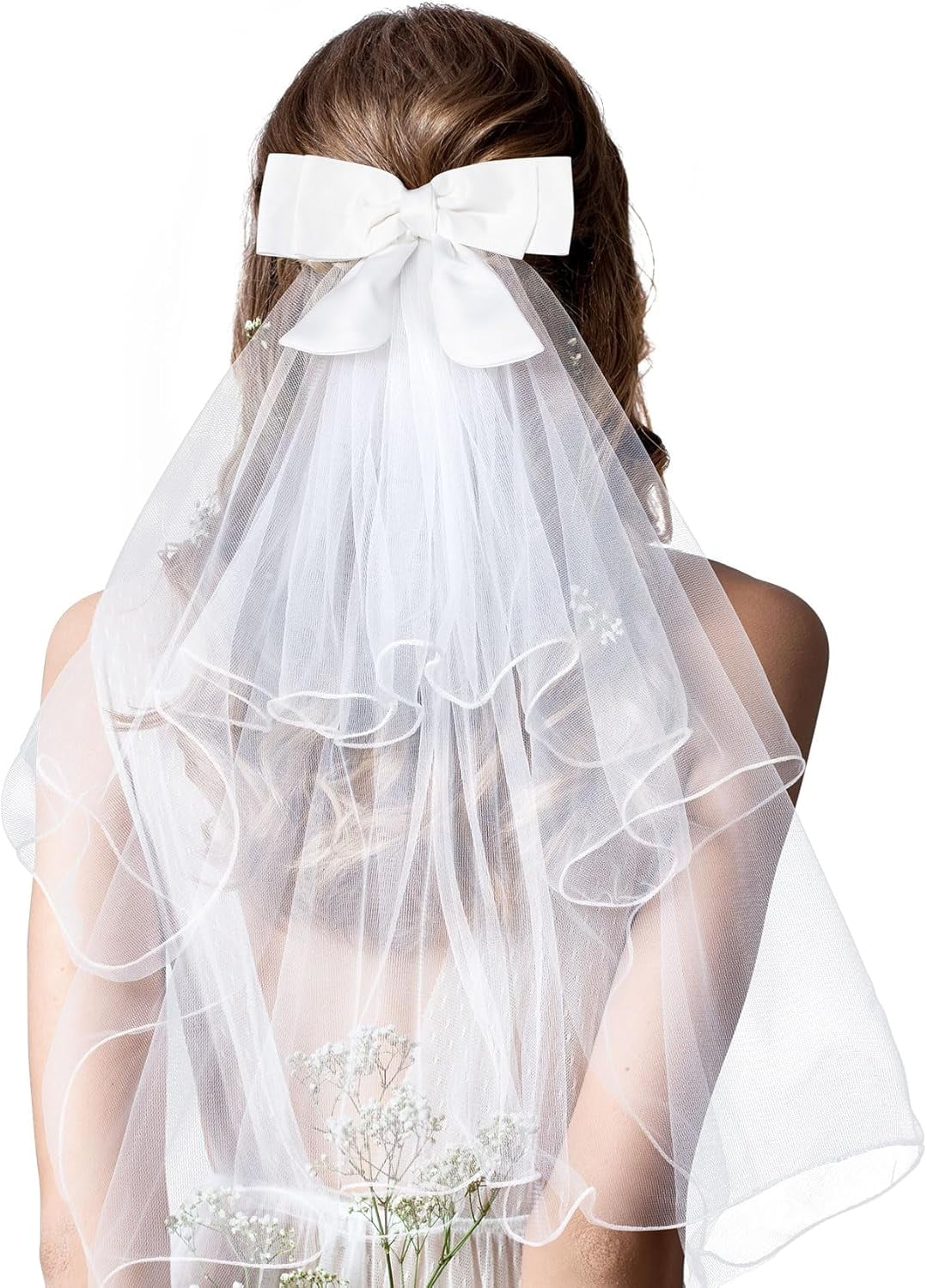 White Bridal Bow Hair Clip, Wedding Veil Headpiece, Lace Veil for Women ...