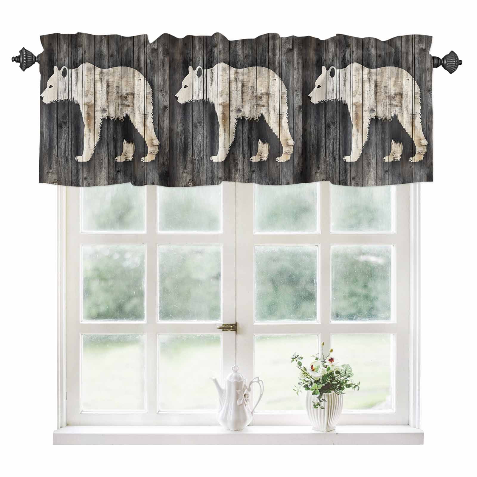 White Brown Bear Kitchen Valances for Windows 60x18 Inch Kitchen ...