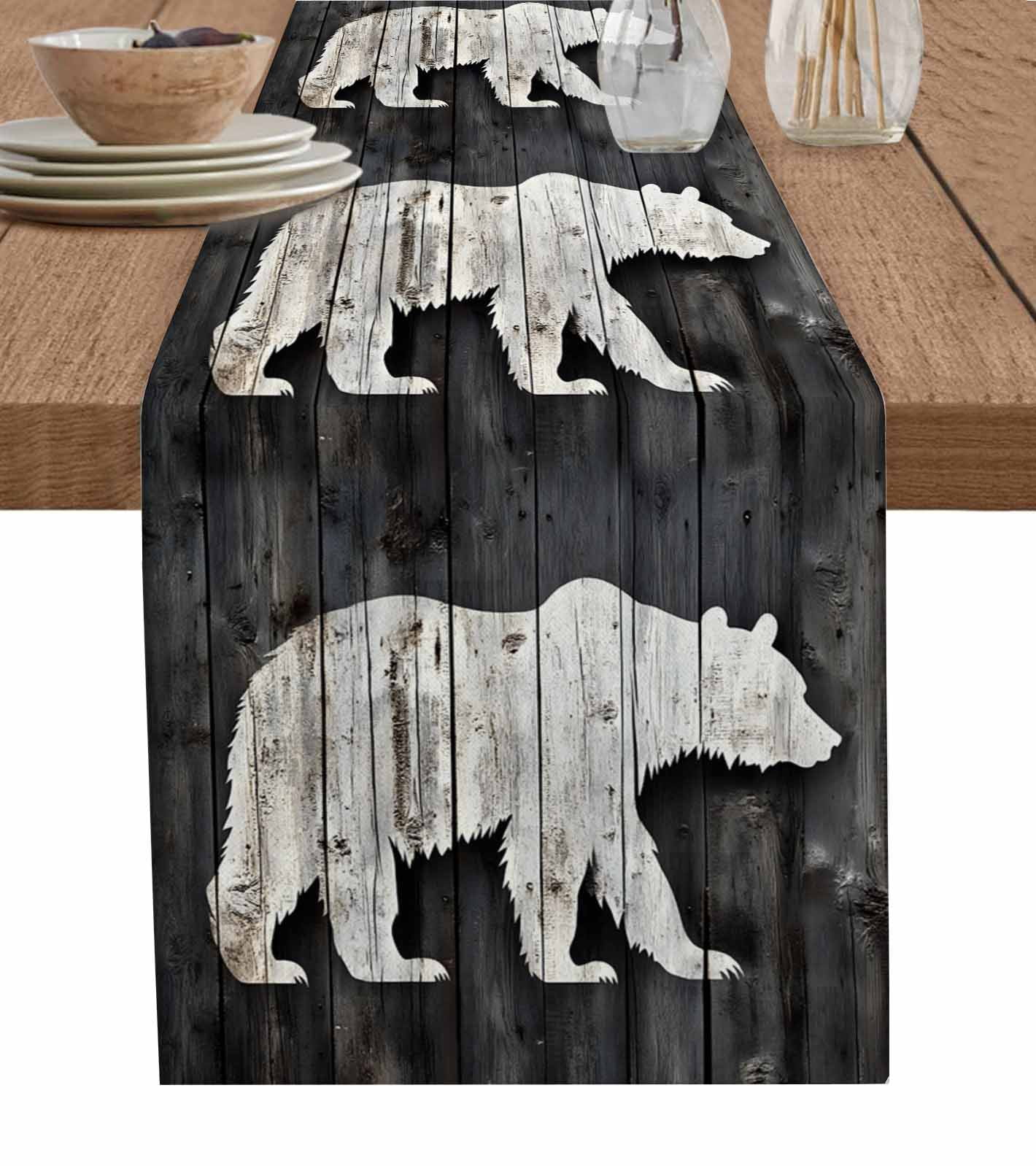 White Brown Bear Table Runner 120 Inches, Farmhouse Country Rustic ...