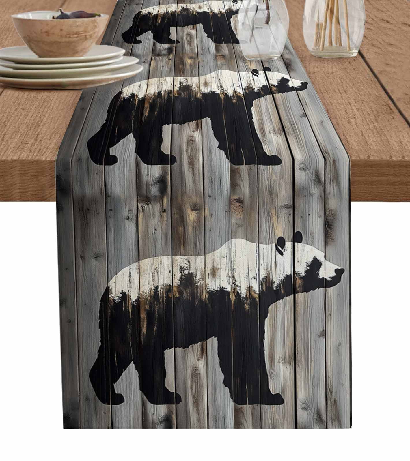 White Brown Bear Table Runner 48 Inches, Retro Farmhouse Country Rustic ...