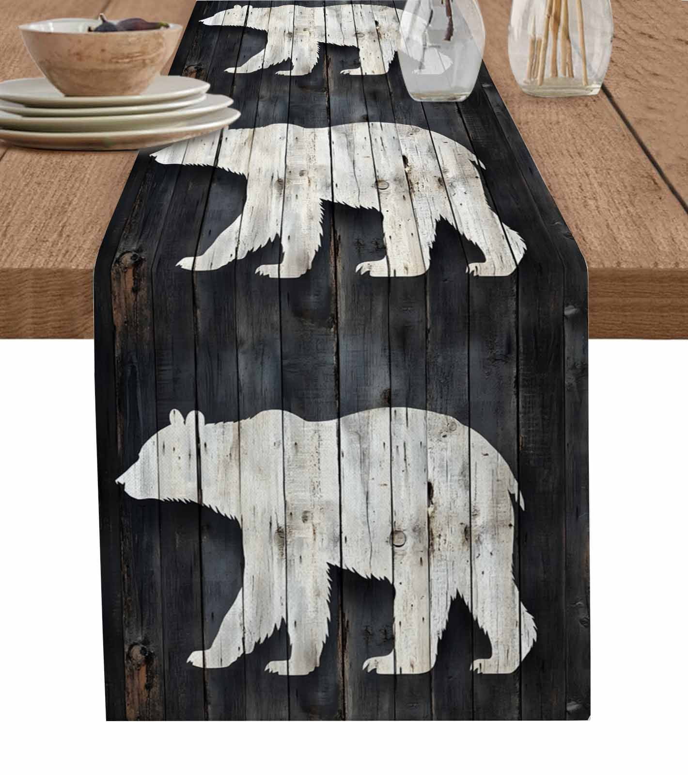 White Brown Bear Table Runner 72 Inches, Rustic Counrty Vintage Wood ...