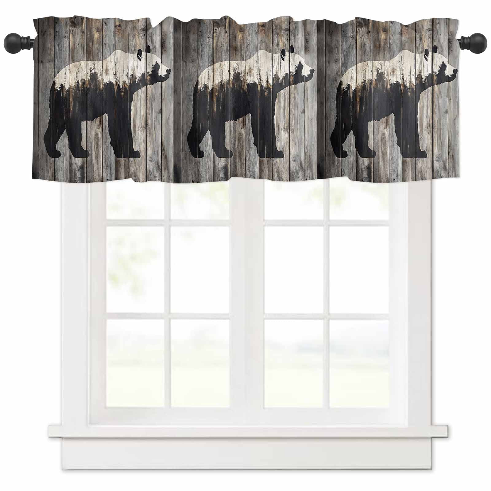 White Brown Bear Valances for Windows Farmhouse Kitchen Curtains ...