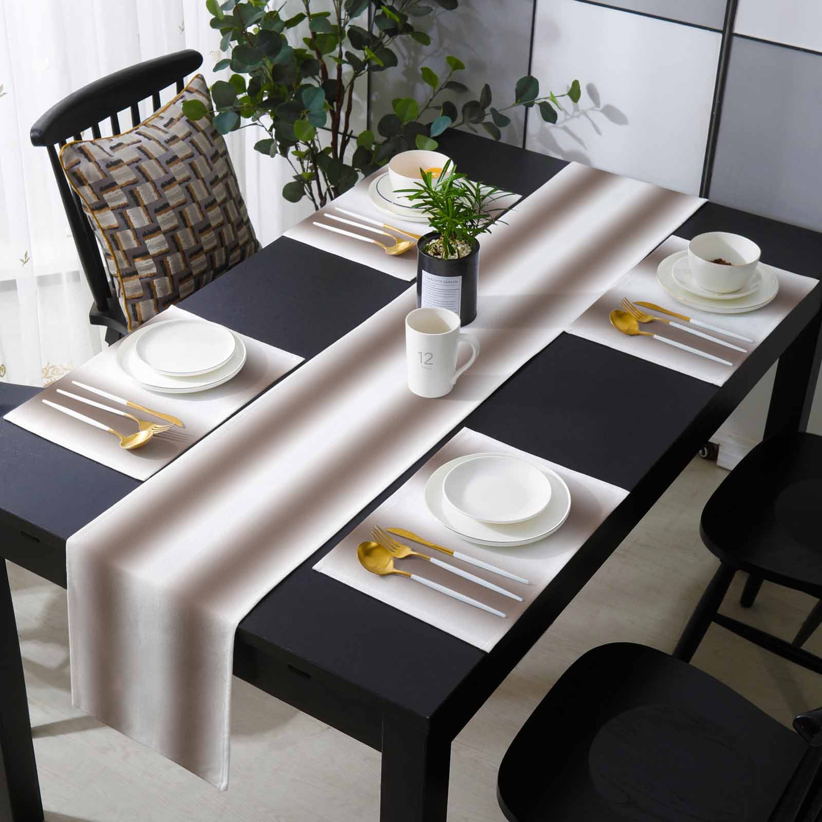 White Brown Placemats Set of 6 with 90 Inches Long Table Runners,Modern ...