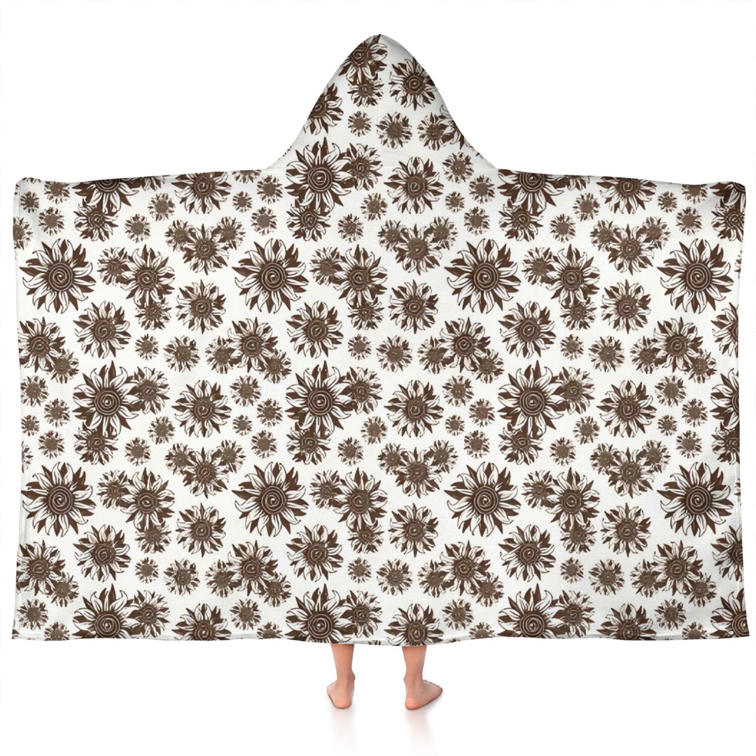 White Brown Sunflower Pattern Hooded Bath Towel，60