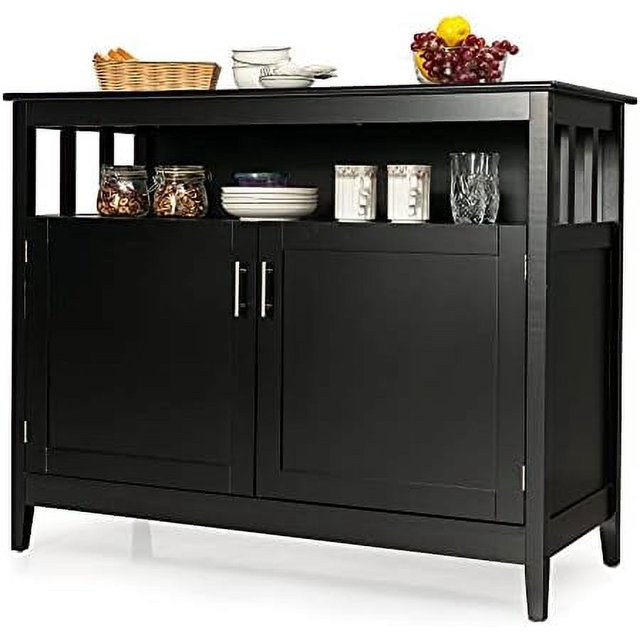 White Buffet Cabinet Kitchen Cabinet with Five-Position Adjustable ...