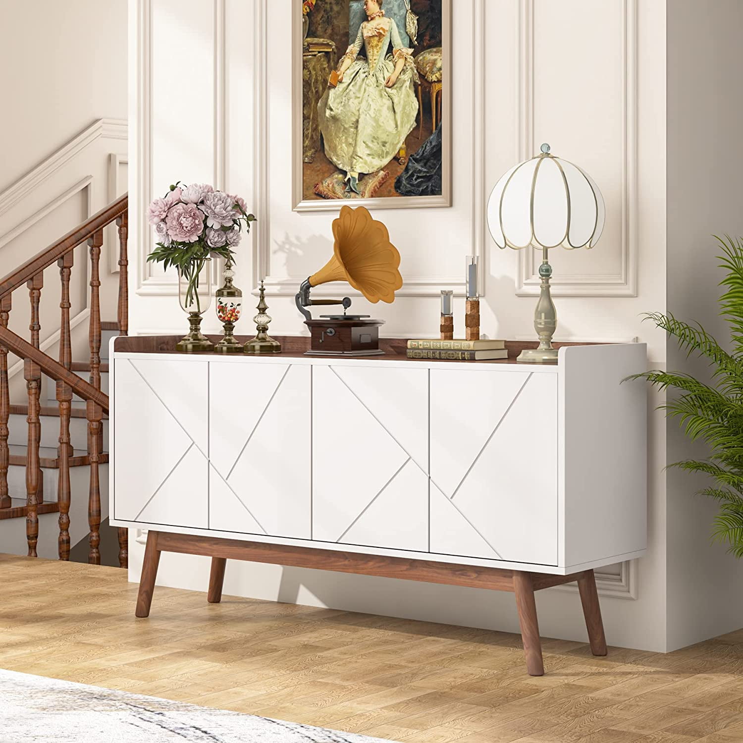 White Buffet Cabinet with Storage Kitchen Sideboard Buffet Table 55 ...