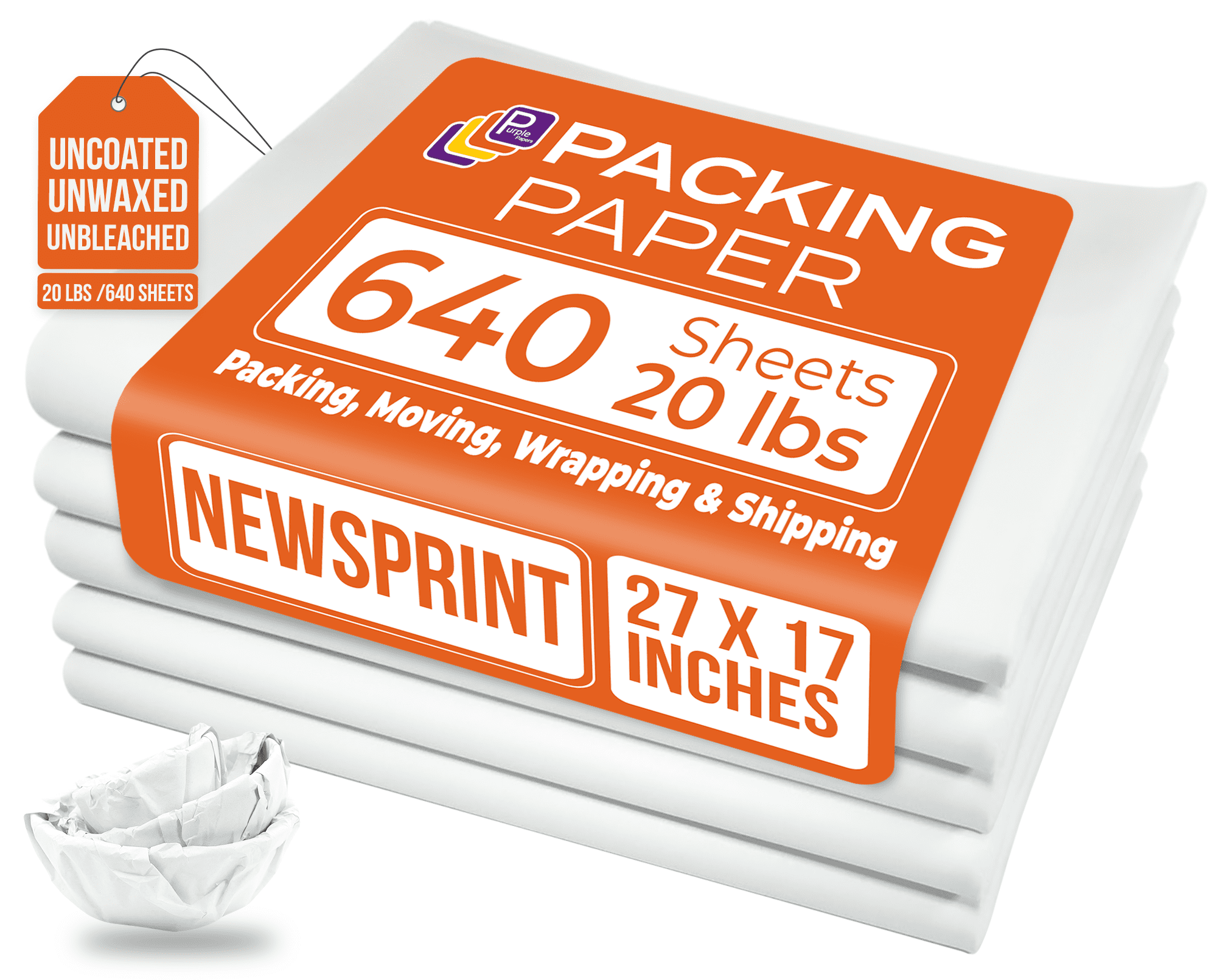 White Bulk Packing Paper Sheets for Moving | 640 sheets | 27" x 17 ...