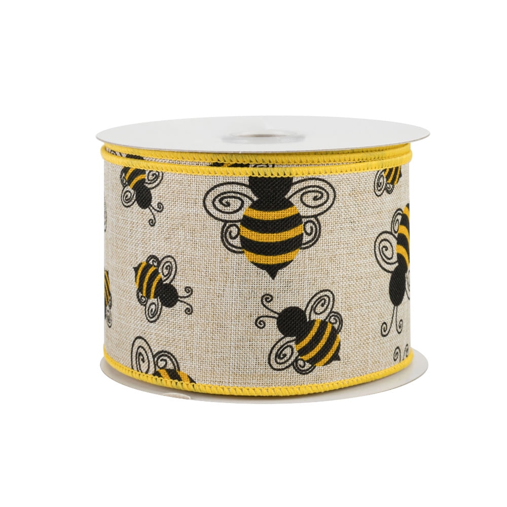 Bumble Bee Wired Ribbon - 2 1/2" x 10 Yards, Yellow & Black, Easter ...