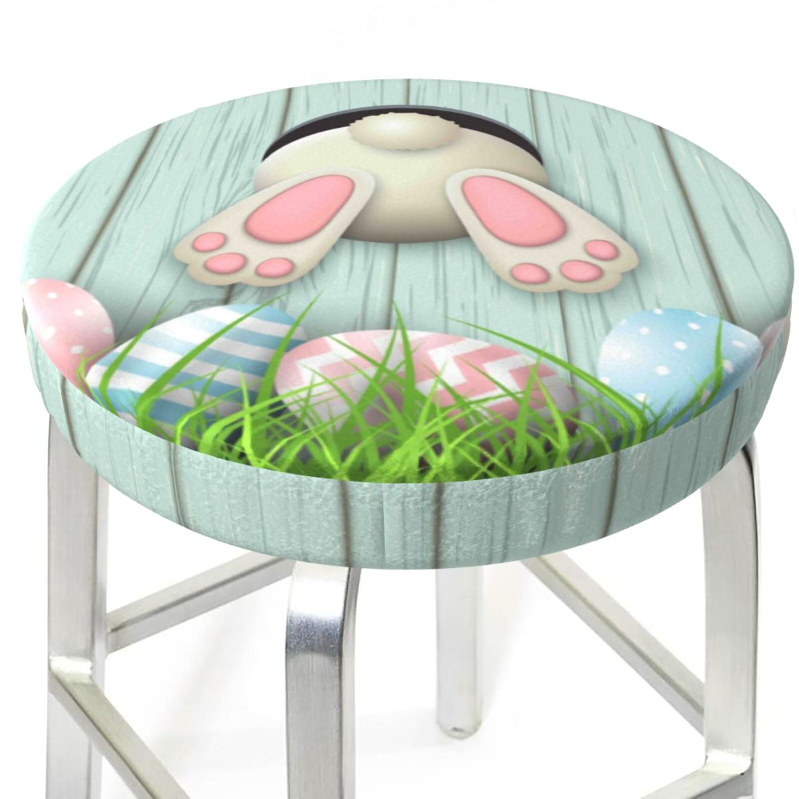 White Bunny Bottom And Easter Eggs Round Bar Stool Covers, Soft Velvet ...