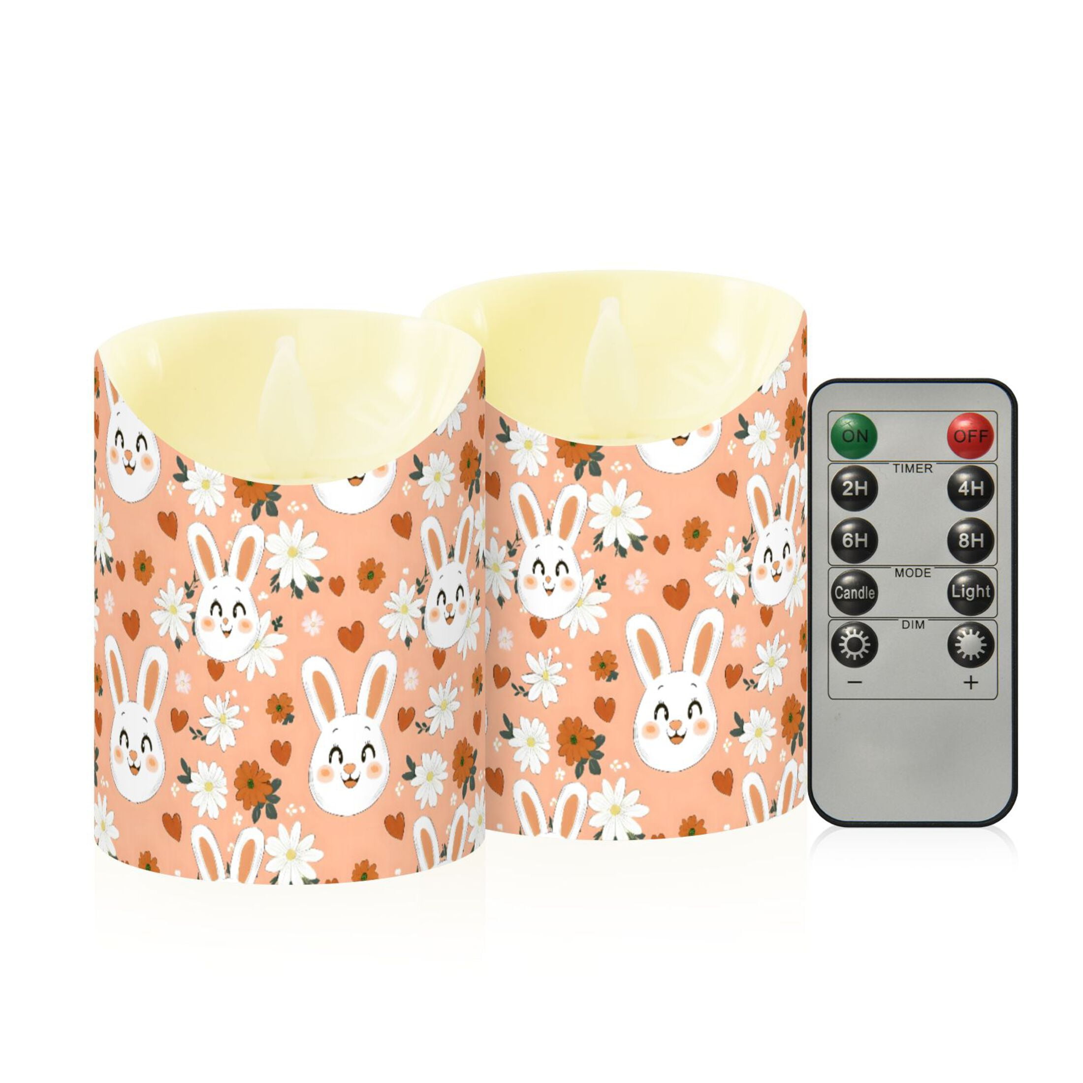 White Bunny Daisy Pattern Flameless Candles 2 PCS with Remote Realistic ...