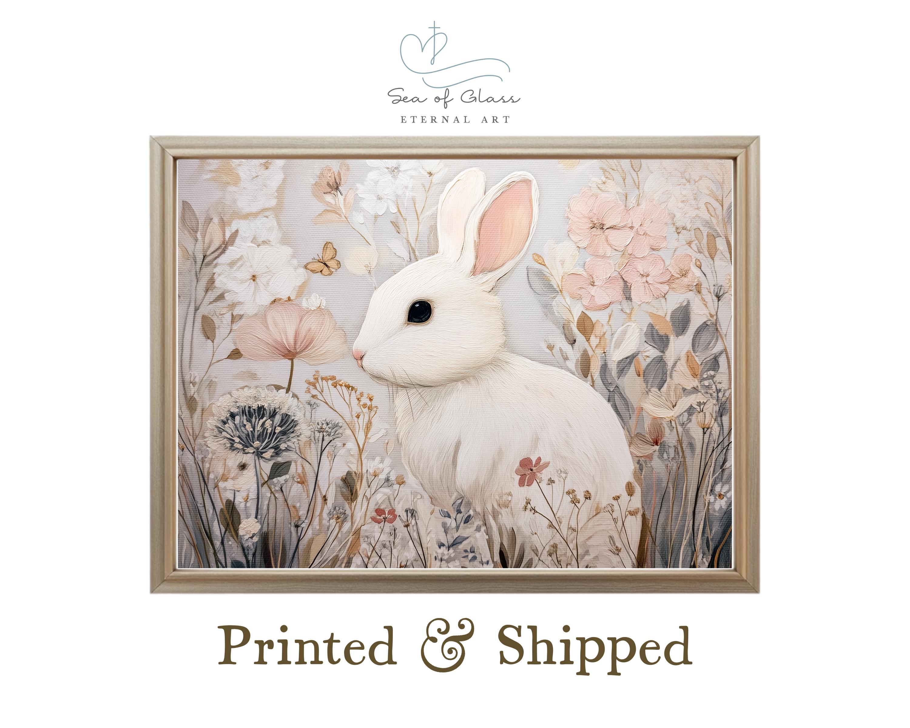 White Bunny Nursery Poster Cottagecore Rabbit Wall Art Poster ...