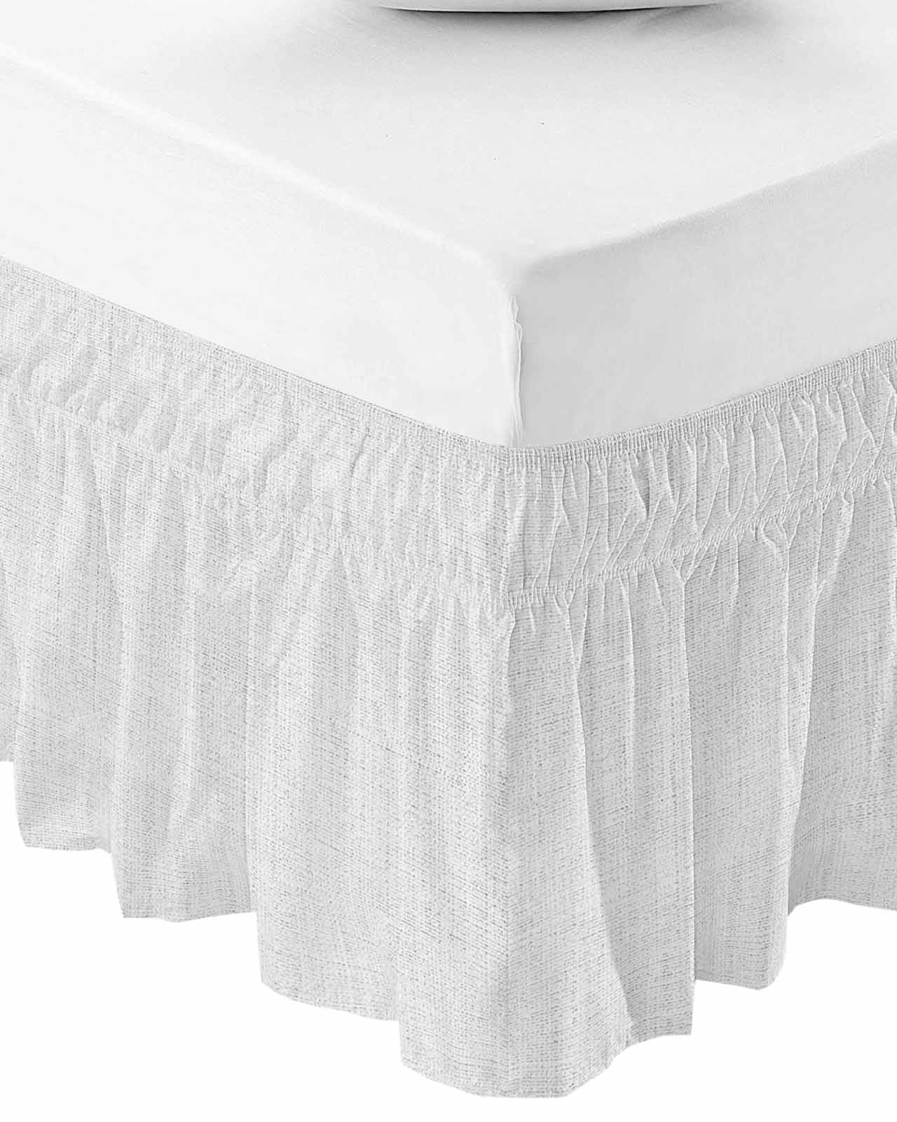 White Burlap Texture Wrap Around Bed Skirts for Queen Bed 16" Drop, Bed ...