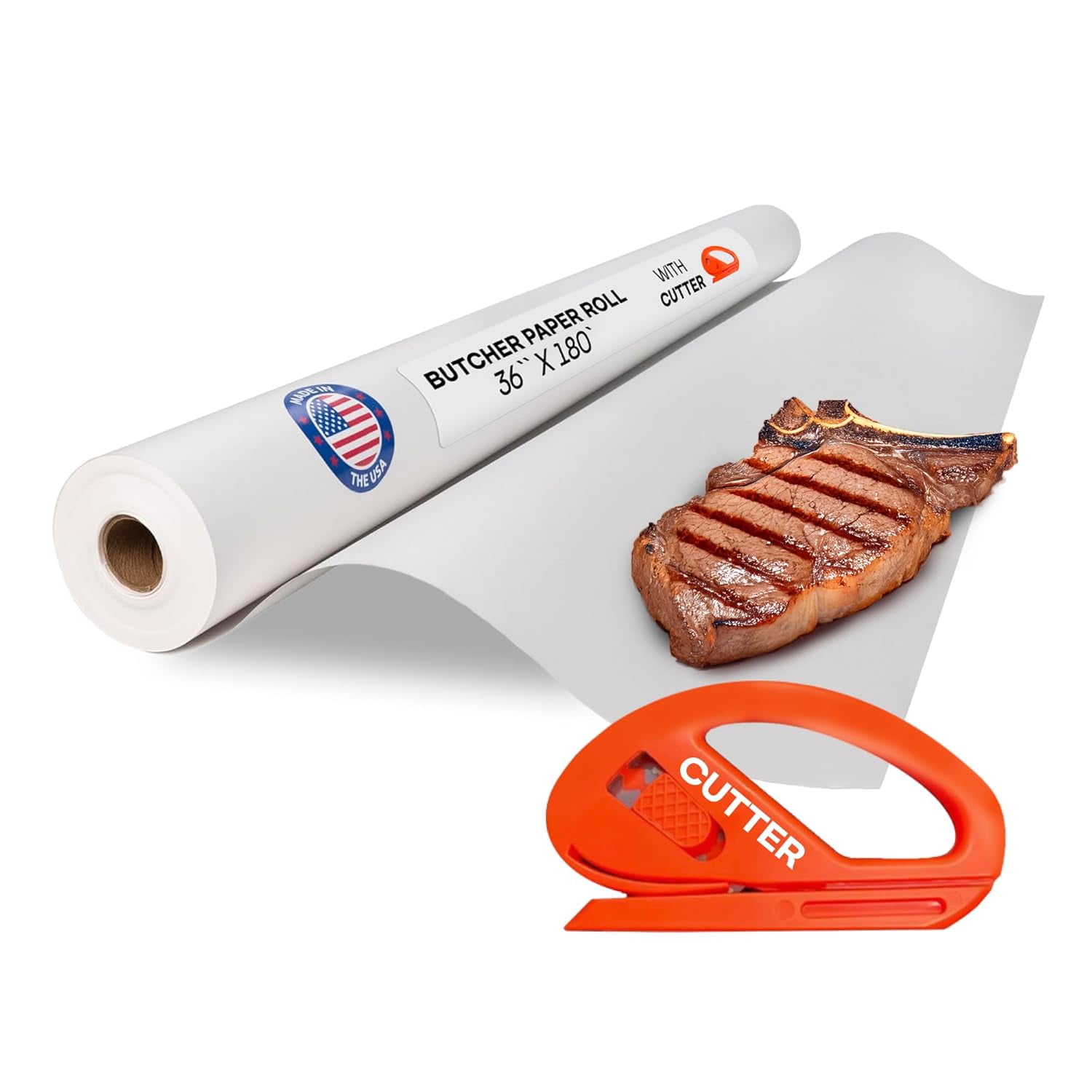 White Butcher Paper 36" x 2160" (180 feet) with Cutter - USA-Made ...