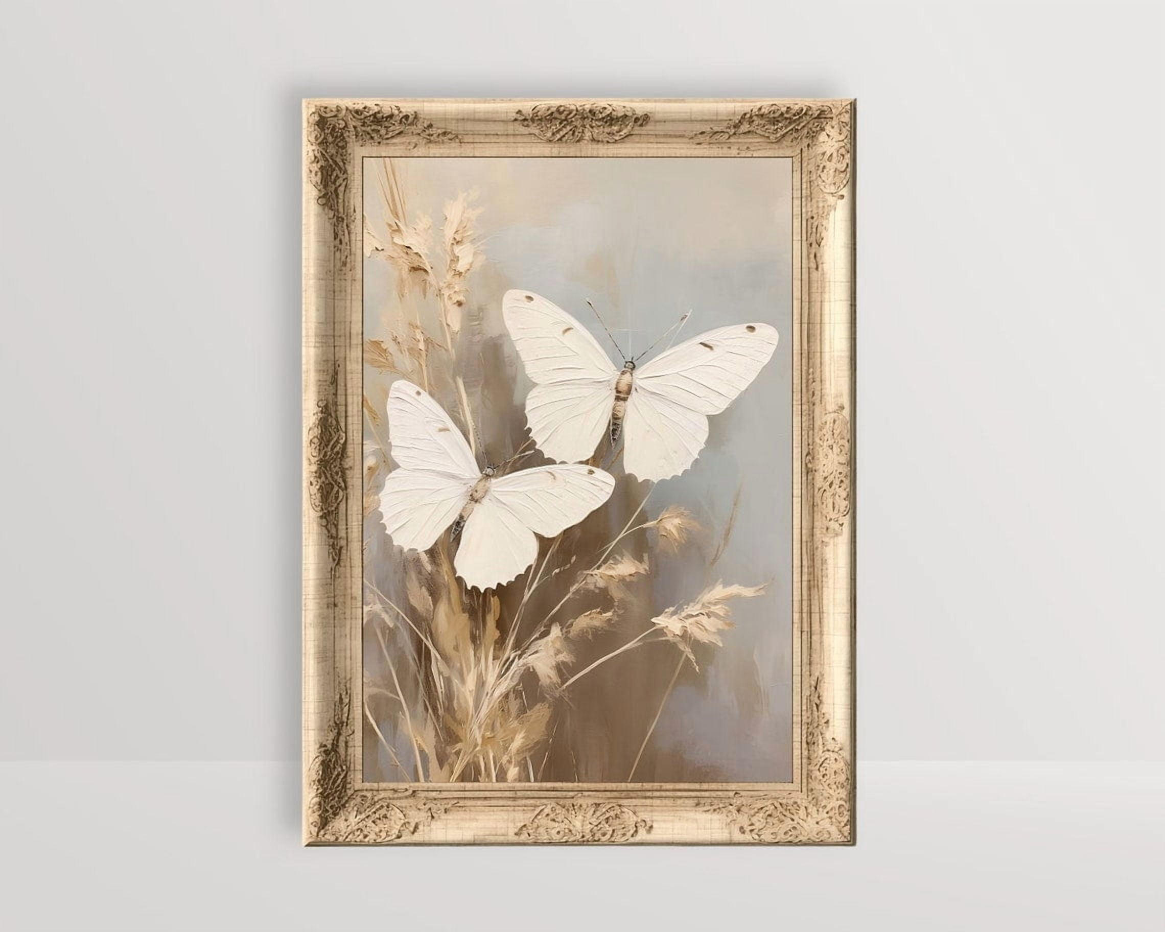 White Butterflies, Cottagecore Wall Art, Muted Warm Tone, Boho ...