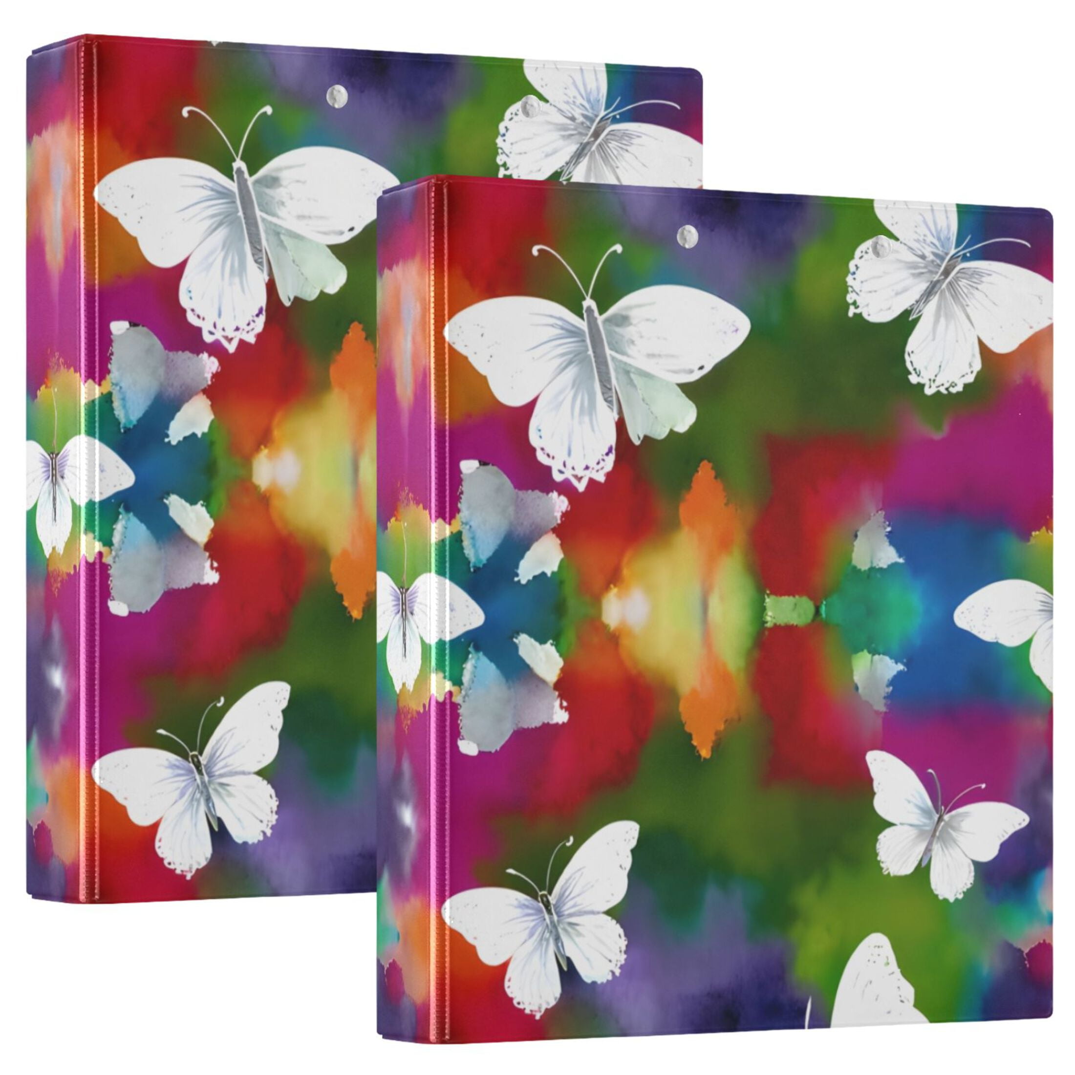White Butterflies on Watercolor Hardcover 3 Ring Binder 1.5 inch Round ...