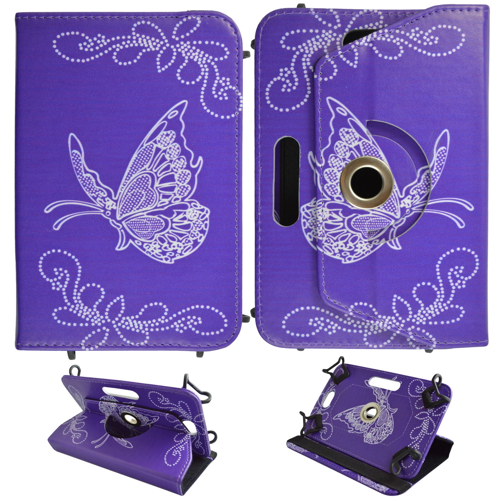 White Butterfly Purple Kindle Fire HD 6 inch PU Leather Folding Tablet ...