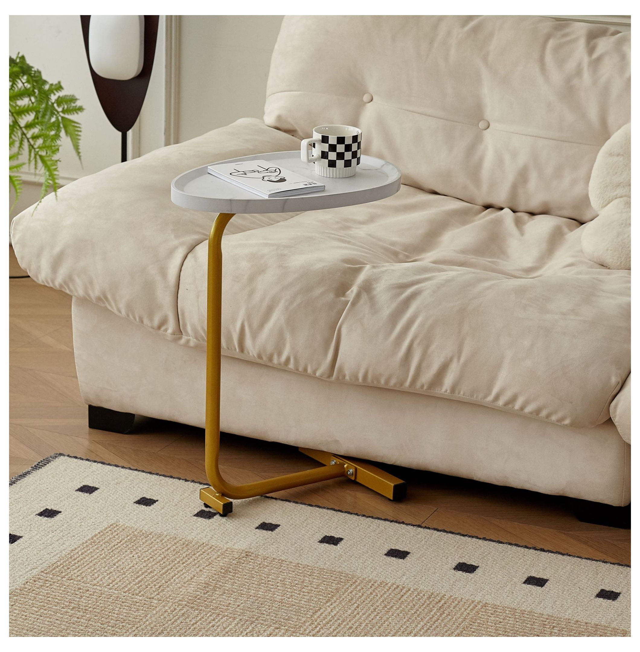 White C-shaped Side Table, Small Sofa Table for Cough, Bederoom as Pic ...