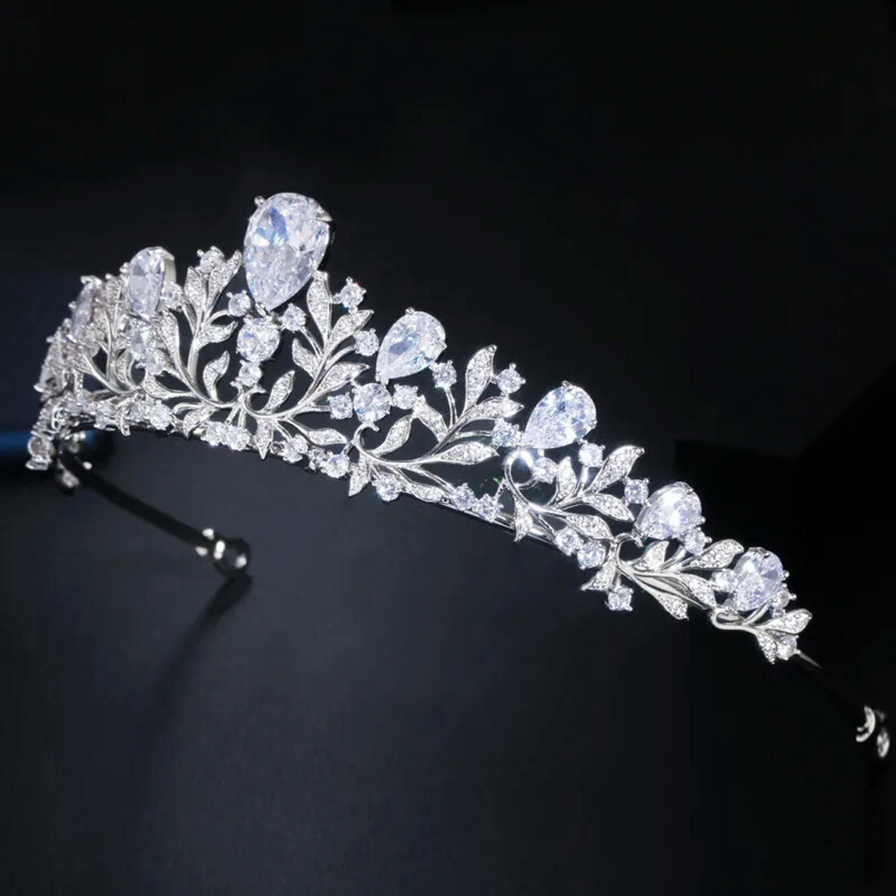 White CZ Drop Princess Headwear Tiaras Crown for Women Engagement Head ...