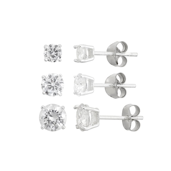 White CZ Round 4mm, 5mm and 6mm Sterling Silver Stud Earrings Set ...