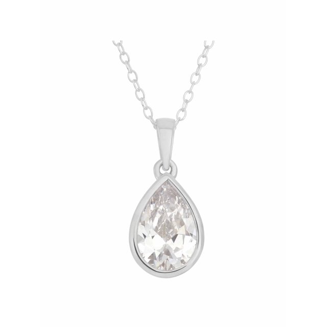 White CZ Sterling Silver Bezel Set Pear Shaped Pendant, 18" - Walmart.com