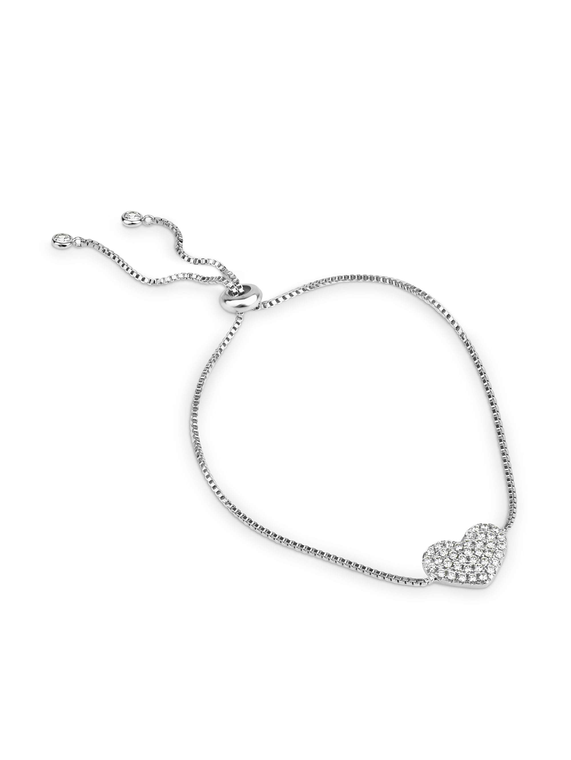 White CZ Sterling Silver Heart Bolo Bracelet, 9" Box Chain - Walmart.com