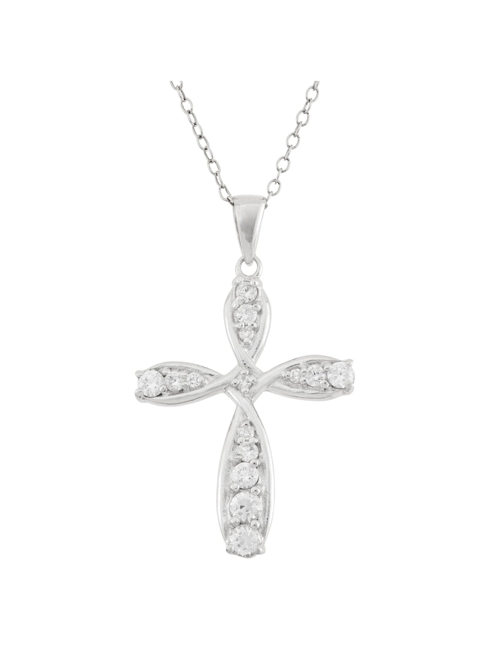 White CZ Sterling Silver Looped Cross Pendant, 18" - Walmart.com