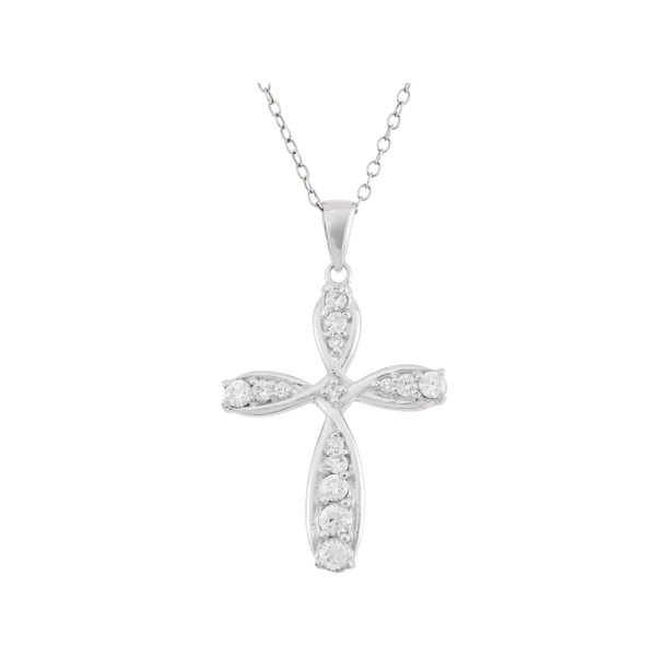 White CZ Sterling Silver Looped Cross Pendant, 18" - Walmart.com