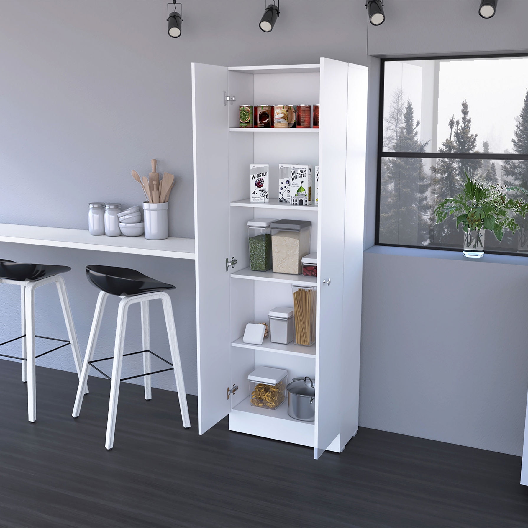 White Cabinet + Ample Shelving - Craft Room Storage + Creative ...