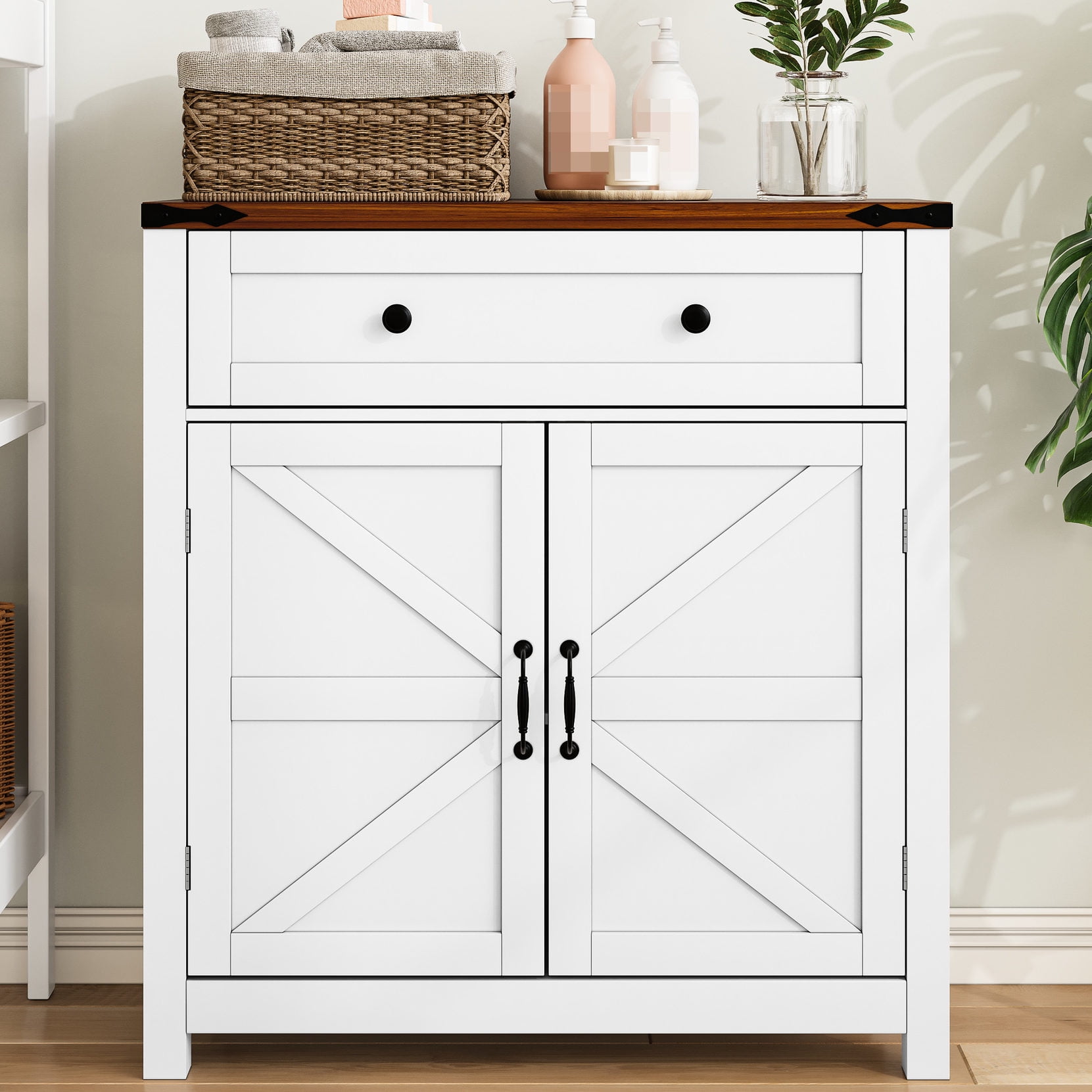 White Cabinet with Walnut Tabletop | Used in Kitchen for Appliance ...