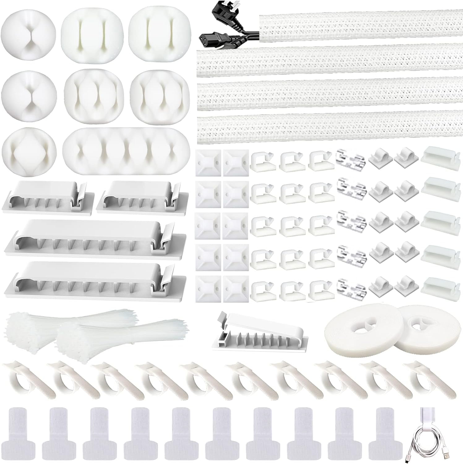 White Cable Management Organizer Kit 4 Cable Sleeve Split,47Cable s ...