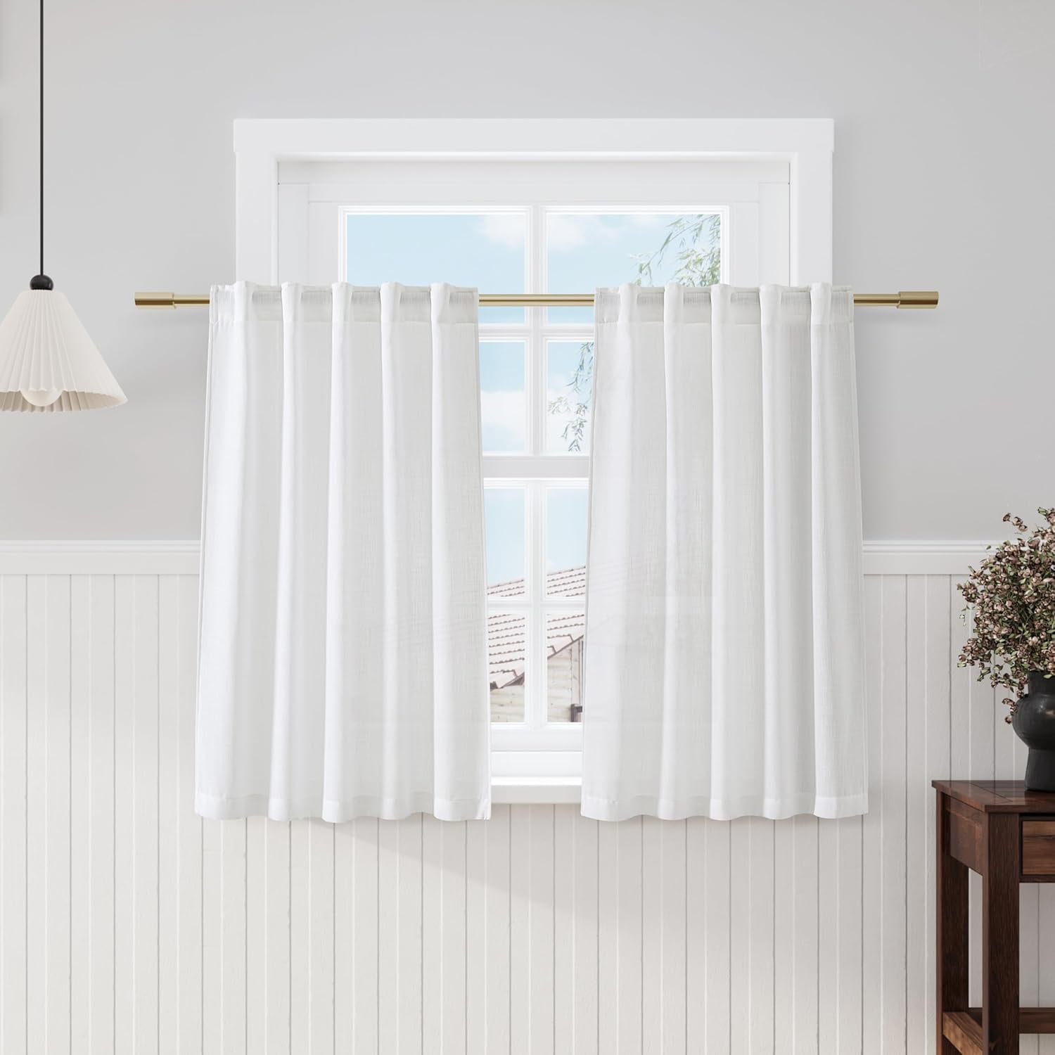 Off White Cafe Curtains 45 Inch Length Set of 2 Panel Back Tab Pocket ...