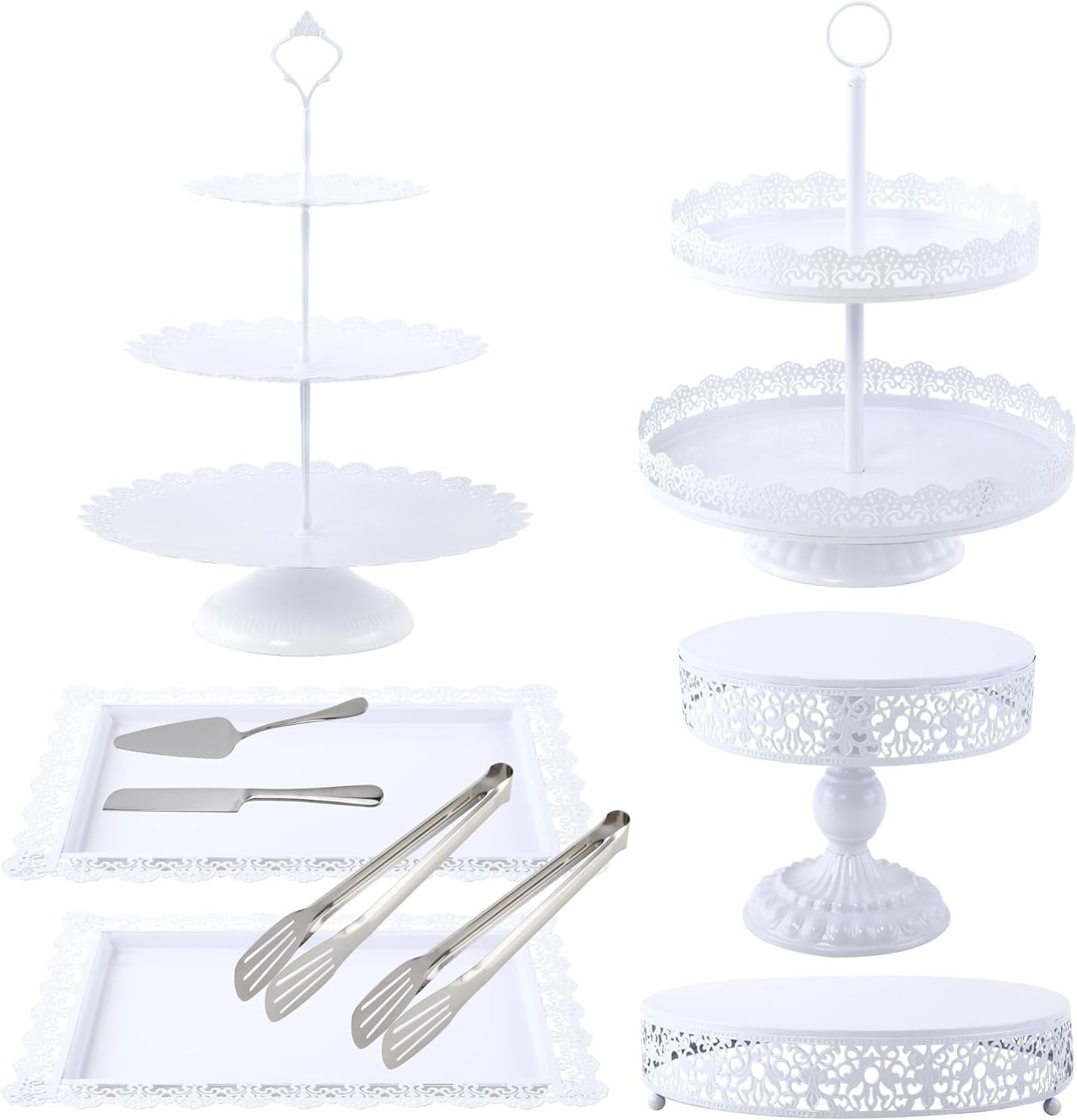 White Cake Stands Set Metal Dessert Display Table Cake Pedestal Tiered ...
