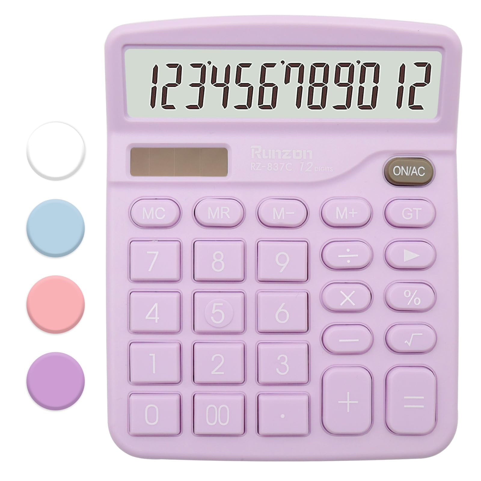 White Calculator, Basic Office Calculator, Desktop Calculator 12 Digit, Large LCD Display for ...