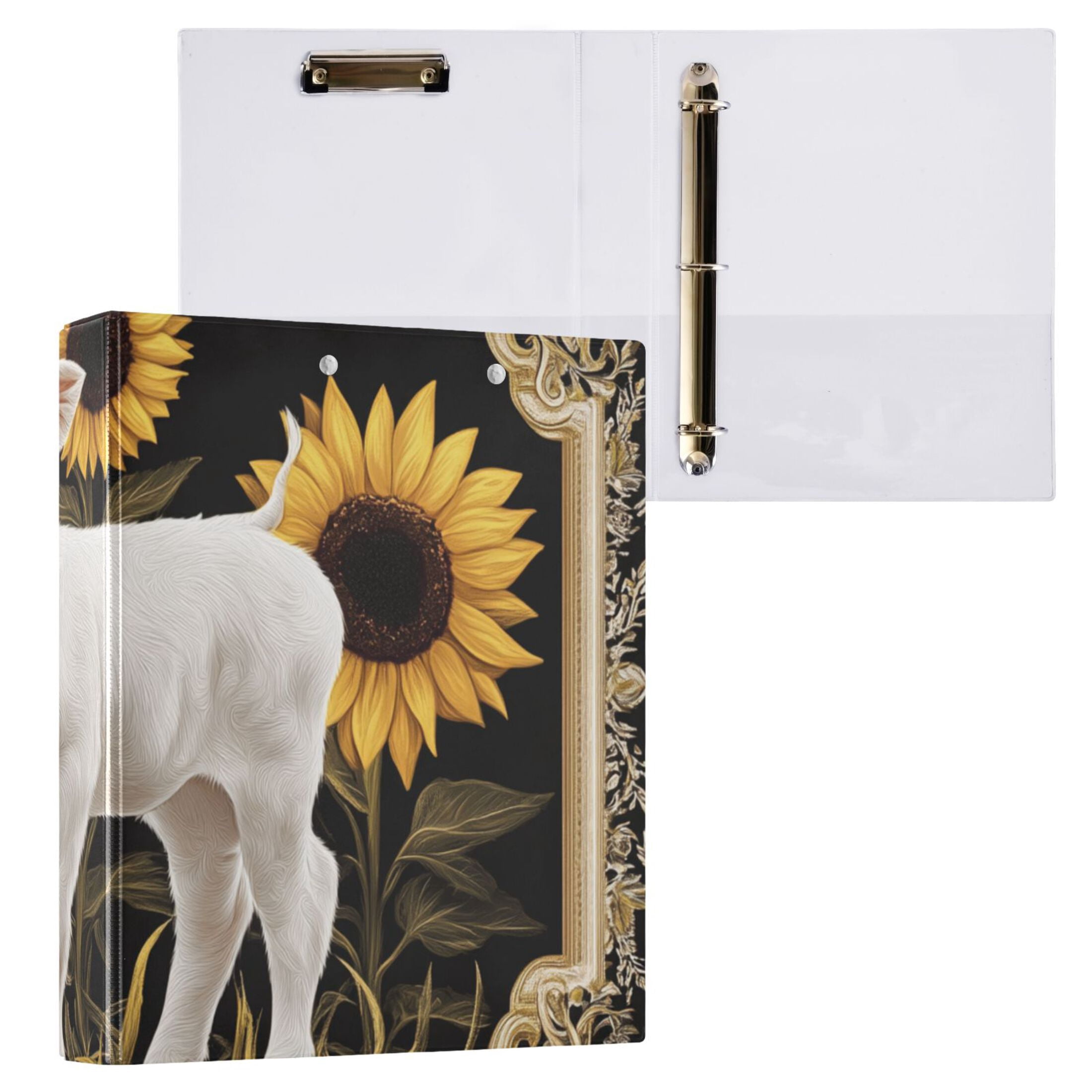 White Calf Sunflowers in Frame Round Ring Binder 3 Rings 1.5" Capacity ...