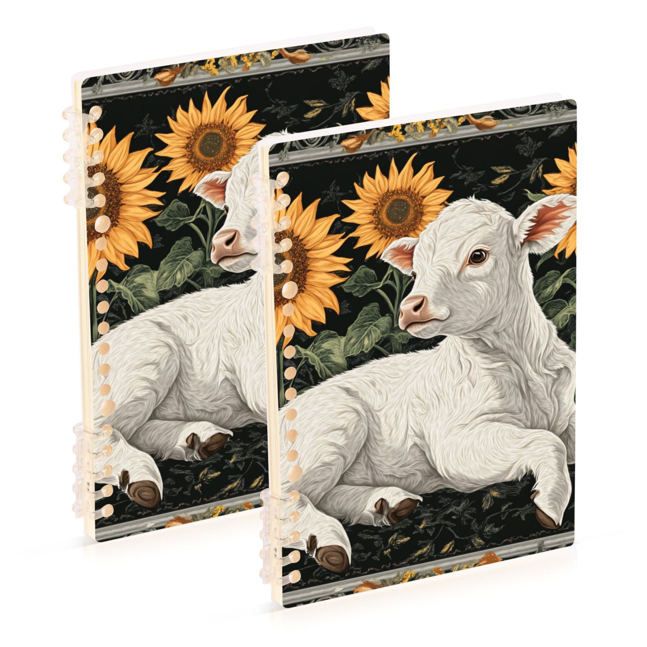 White Calf and Sunflowers Notebook Detachable Coil Notebook Diary A5 ...