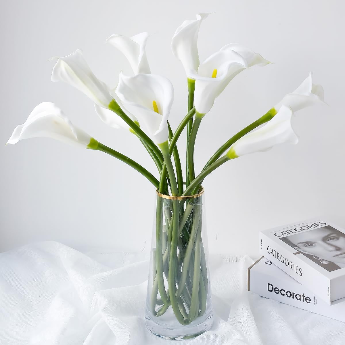 White Calla Lily Artificial Flowers 6 PCS Real Touch Large Fake Floral ...