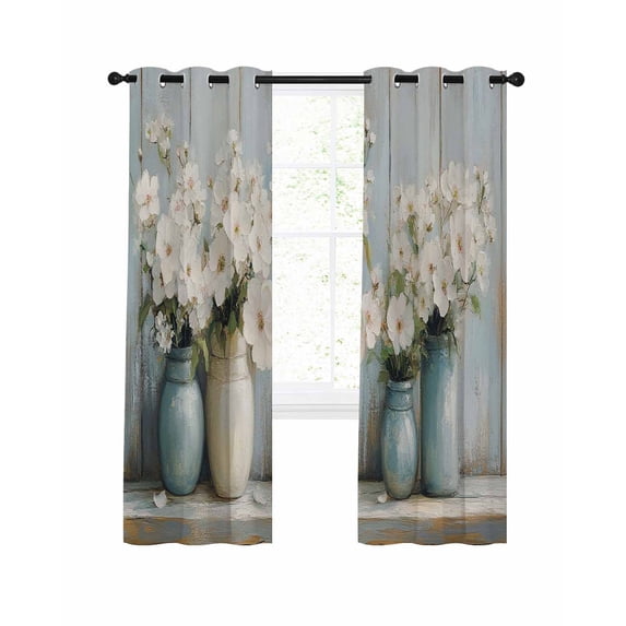 White Camellia Blackout Curtains 84 Inch Length Spring Retro Flower Oil ...